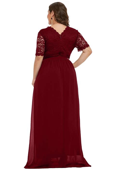 Red Solid Evening Zip Short Sleeve High Waist Chiffon Plus Size Party