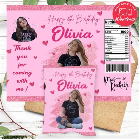 Piper Rockelle Birthday Party Chip Bag Digital File Diy Wowtemp