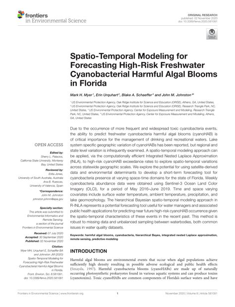 Pdf Spatio Temporal Modeling For Forecasting High Risk Freshwater