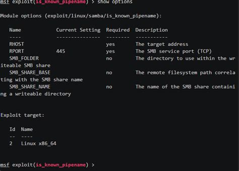 exploiting cve 2017 7494 with is known pipename metasploit module