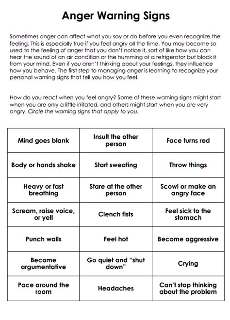 Identifying Anger Triggers Worksheet