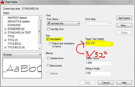 solved annotative style paper text height problem with 3 32 high