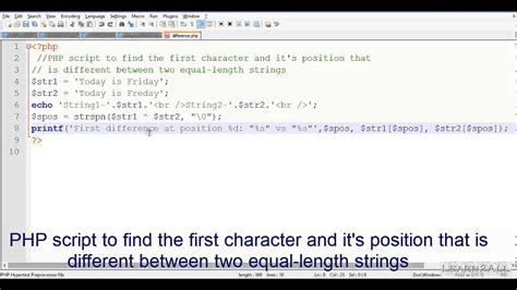 find position and difference of first character from two equal length