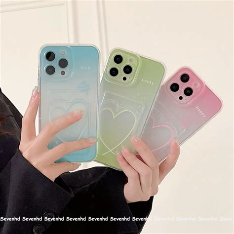 เคสโทรศัพท์มือถือนิ่ม แบบใส ลายหัวใจ ไล่โทนสี เรียบง่าย สําหรับ Iphone