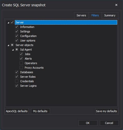 create sql server snapshots in apexsql manage