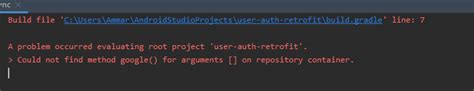 android a problem occurred evaluating root project user auth