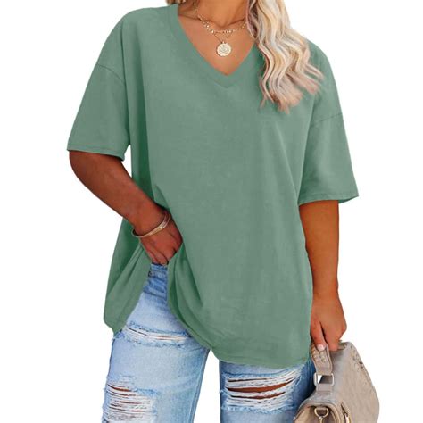 Ptaesos Womens Plus Size V Neck Summer Tees Casual Loose Fit Tunic