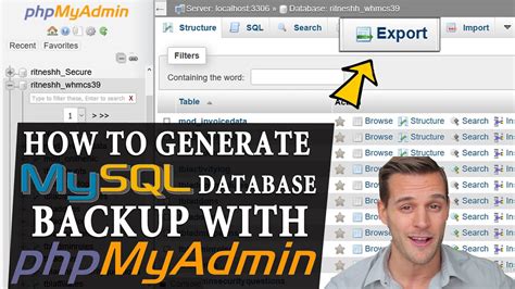 how to generate mysql backups with phpmyadmin youtube