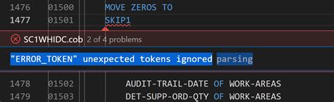 cobol compile directives skip1 error token unexpected tokens