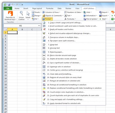 asap utilities for excel “format” utilities asap