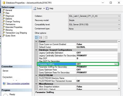 sql server 2016 parameter sniffing as a database scoped configuration
