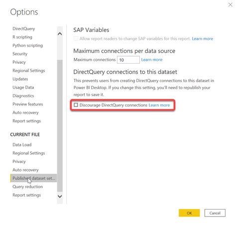 manage directquery connections to a published dataset power bi