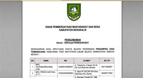 Pengumuman Hasil Seleksi Administrasi Pendamping Desa Berikut Daftar