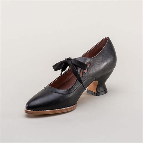 Gibson Womens Edwardian Leather Shoes Black American Duchess