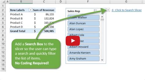 how to add a search box to a slicer to quickly filter pivot tables and