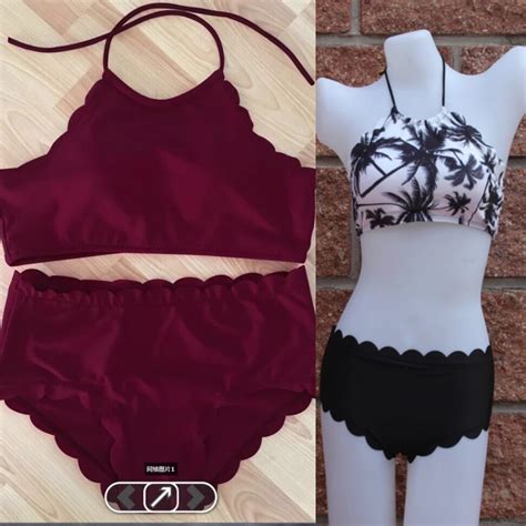 2018 Women Print Floral Bikini Set Halter Crop Top Hang High Neck
