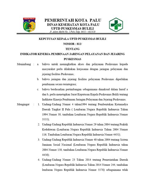 Sk Indikator Kinerja Pembinaan Jaringan Pelayanan Dan Jejaring