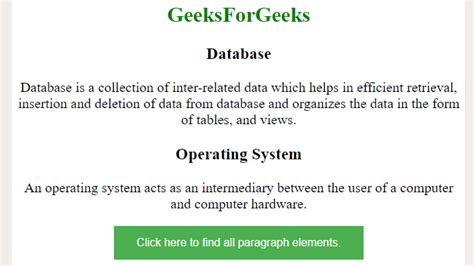 how to find all paragraph elements using jquery geeksforgeeks