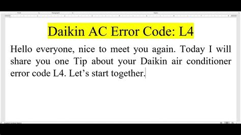 How To Fix Daikin Air Conditioner Error Code L4 Youtube