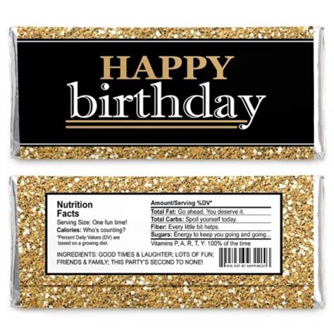 Big Dot Of Happiness Adult Happy Birthday Gold Candy Bar Wrappers