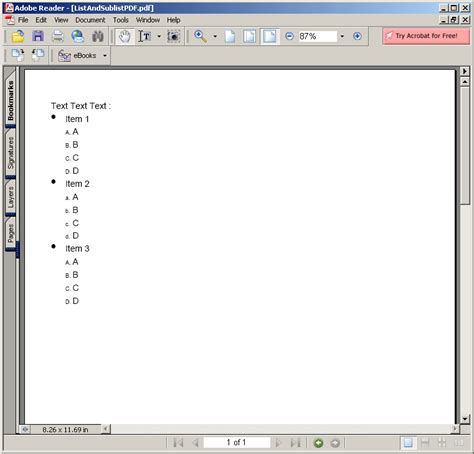 list and sublist in pdf list pdf rtf java