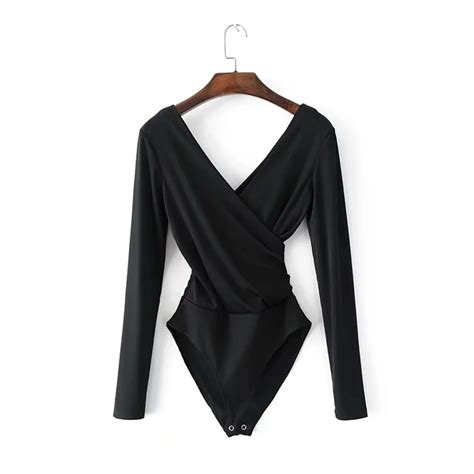 Sexy Bodysuit Women 2018 Summer New V Neck Cross Design Romper Long