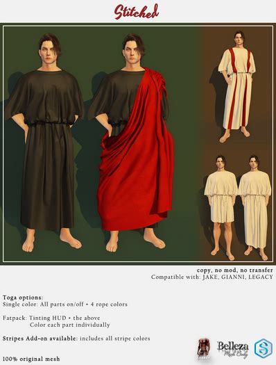 Second Life Marketplace Stitched Aurelius Toga Stripes Add On