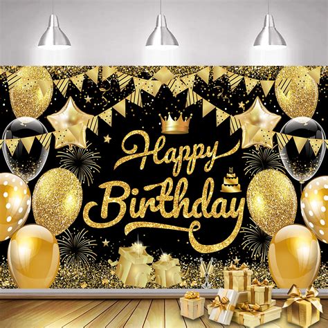 Buy Happy Birthday Backdrop Banner Black And Gold Birthday Party