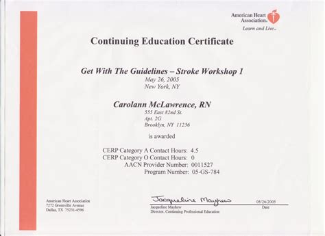 certificates of continuing education courses carolann mclawrence s