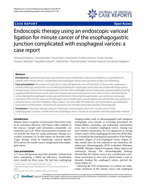 Pdf Endoscopic Therapy Using An Endoscopic Variceal Ligation For