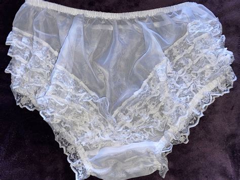 Vintage Style Bridal White 3 Row V Ruffles Sissy Maids Knickers Sheer