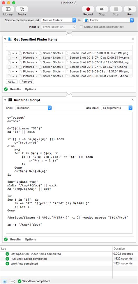 terminal automator shell script ffmpeg image sequence to video