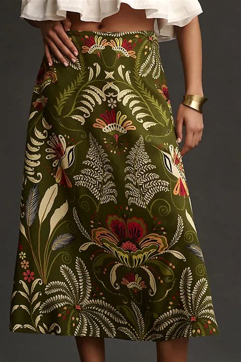 Farm Rio Satin Slip Midi Skirt Anthropologie