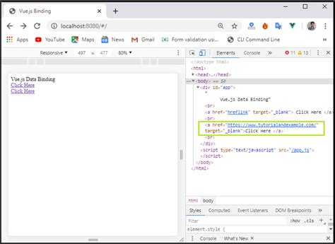 vue js binding tutorial and example