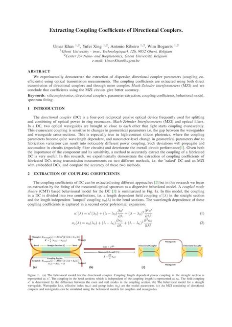 Pdf Extracting Coupling Coefficients Of Directional Couplers