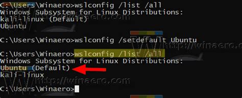 set default wsl linux distro in windows 10
