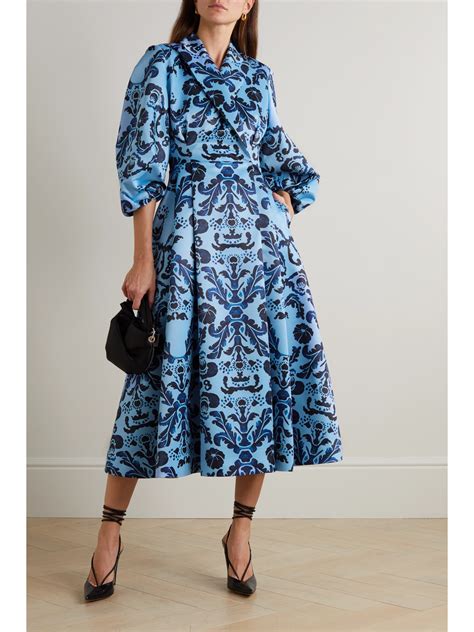 Emilia Wickstead Goldie Floral Print Taffeta Faille Midi Dress In Blue