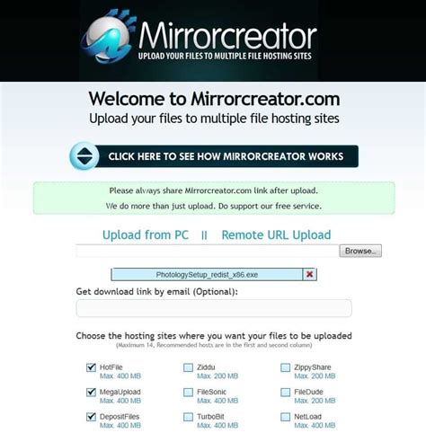 mirrorcreator upload local or remote files to multiple file hosters