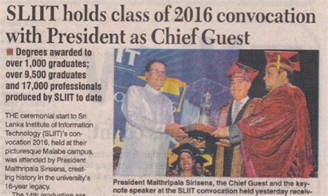 Sliit Holds Class Of 2016 Convocation With Presidents As Chief Guest