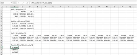 weighted least squares regression using excel vba