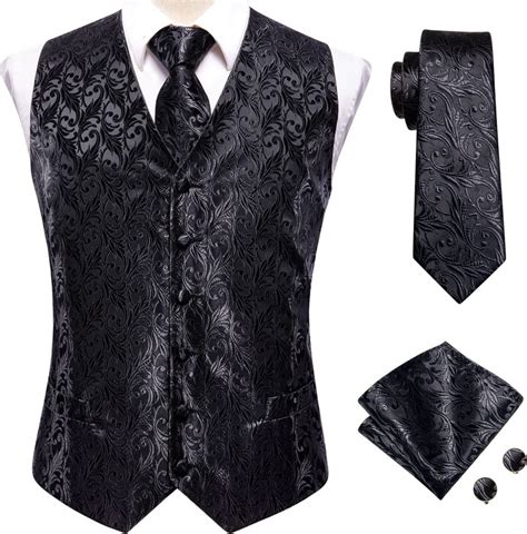 Hi Tie Silk Black Paisley Waistcoats And Tie Set For Men Tuxedo