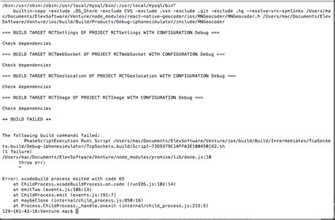 ios react native unable to set up mysql module stack