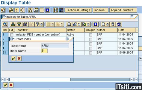 steps to create table index in sap