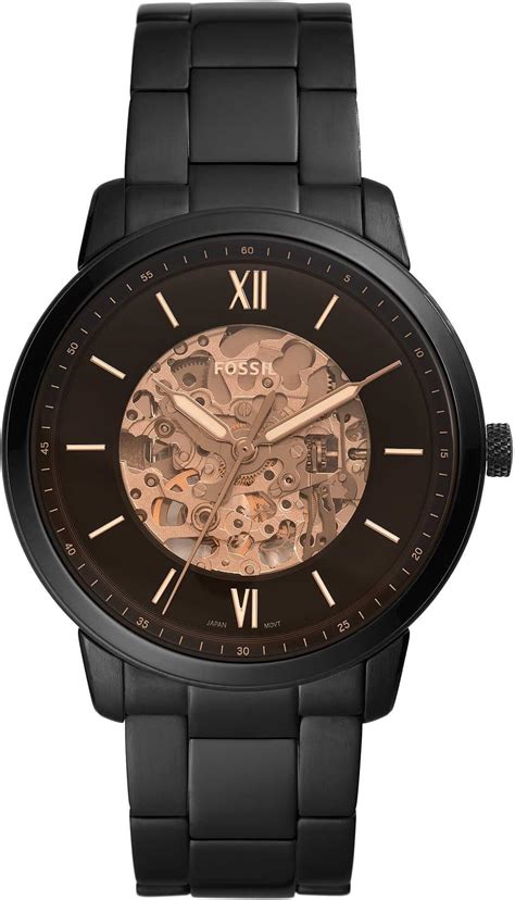 Fossil Mens White Dial Leather Band Automatic Analog Watch Silver