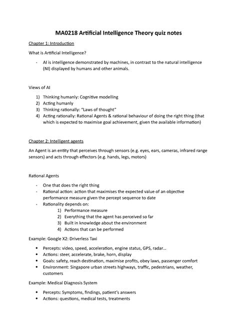 ma0218 artificial intelligence theory quiz notes data