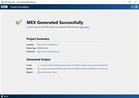 code generation for prediction of machine learning model using matlab