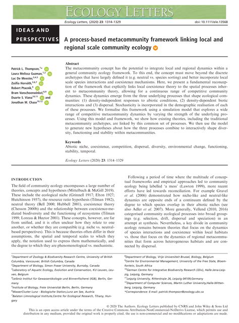 pdf a process‐based metacommunity framework linking local and