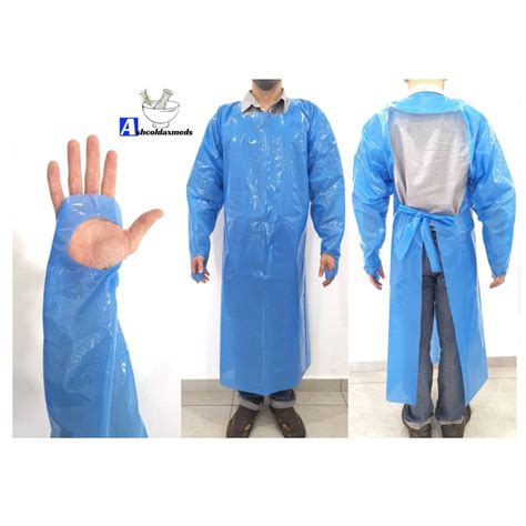 Disposable Thick Plastic Apron Blue Waterproof Ppe Long Sleeve 1s