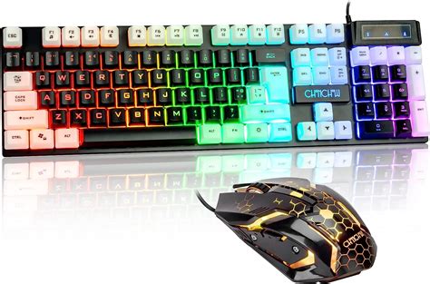 تشونشو مجموعة كيبورد وماوس مضيئة، كيبورد العاب Led Rgb بالحجم الكامل