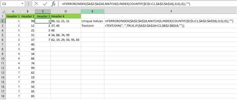 excel how to gather unique values in one column that are
